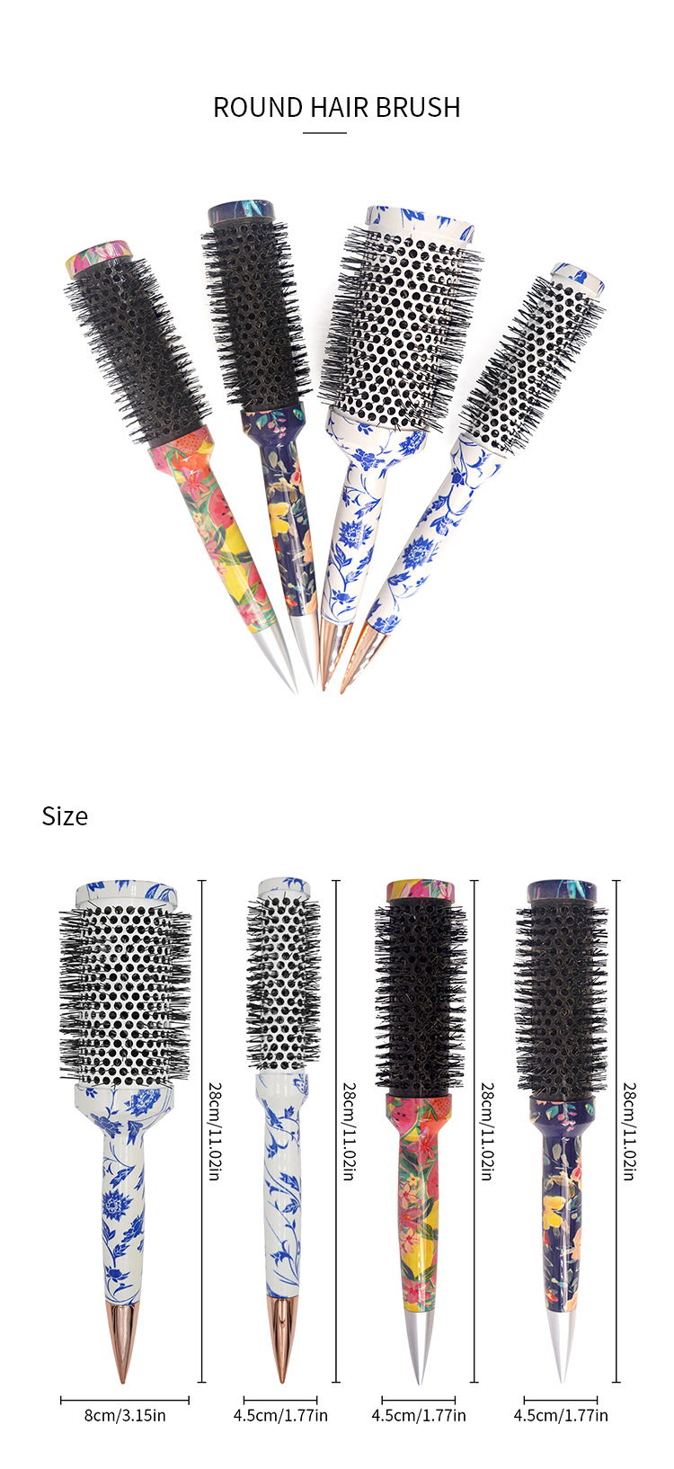 Custom hair brush Round Brush Blue and White Porcelain Round Brush with ...